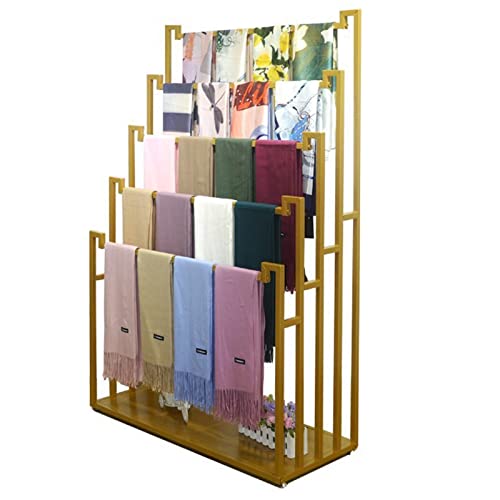 Floor Standing Scarf Display Stand, Metal Freestanding Scarf Holder Organizer, Towel Rack for Commercial Clothing Retail Store Sheets Belt Suit Pants Hanging Rack ( Color : Gold , Size : 80X40X150CM )