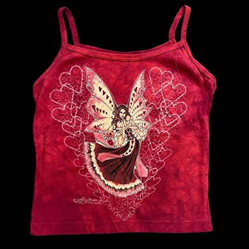 Harajuku Printed Y2K Tank Tops Floral Butterfly Pattern Sleeveless Crop Top Kawaii Casual Basic Streettwear