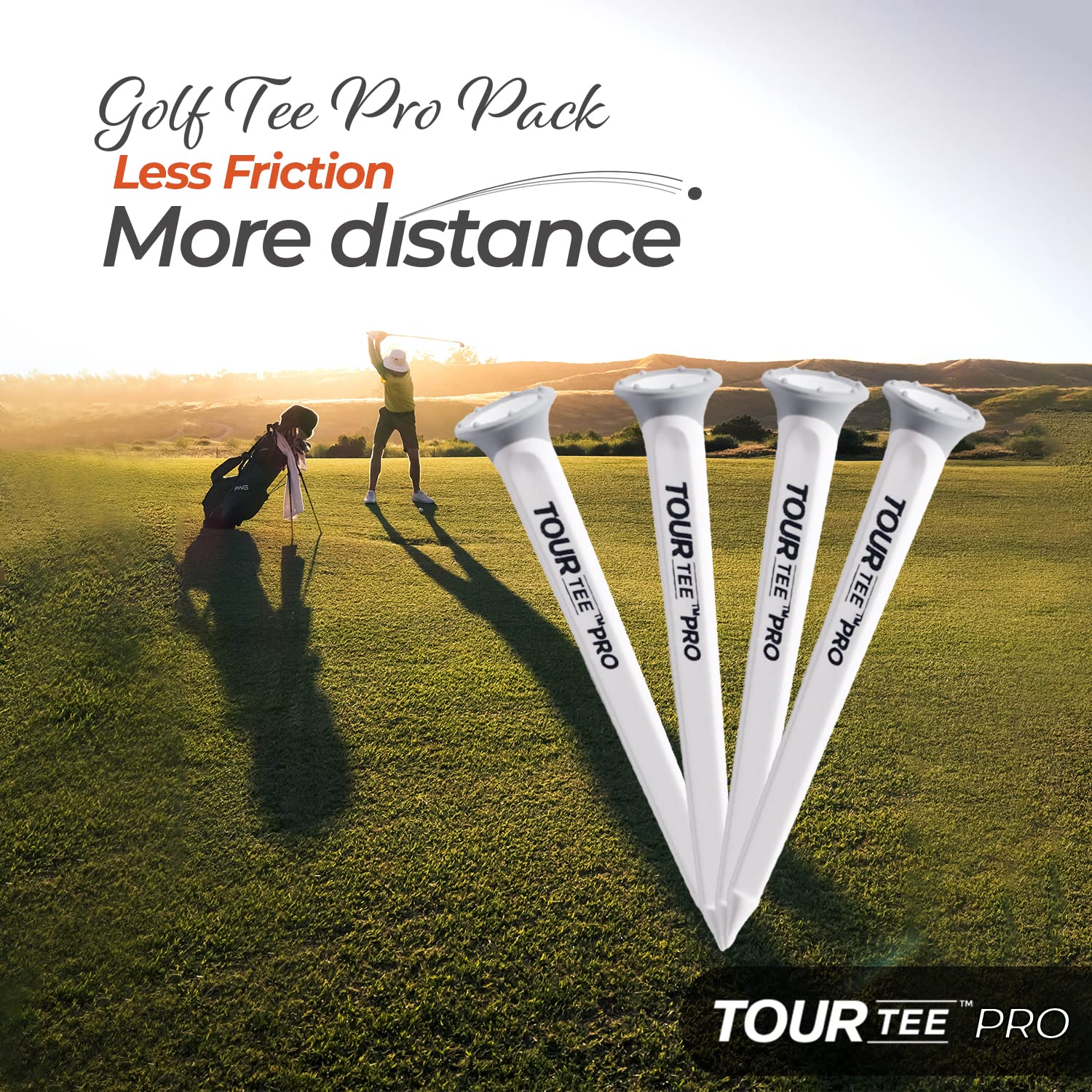 CMC Design Tour Tee Pro Pack - Frictionless Golf Tees for More Distance & Consistent Yards - Reusable, Made with Recycled Plastic & Virtually Unbreakable - Four 3.15” Golf Tees with Standard Cup