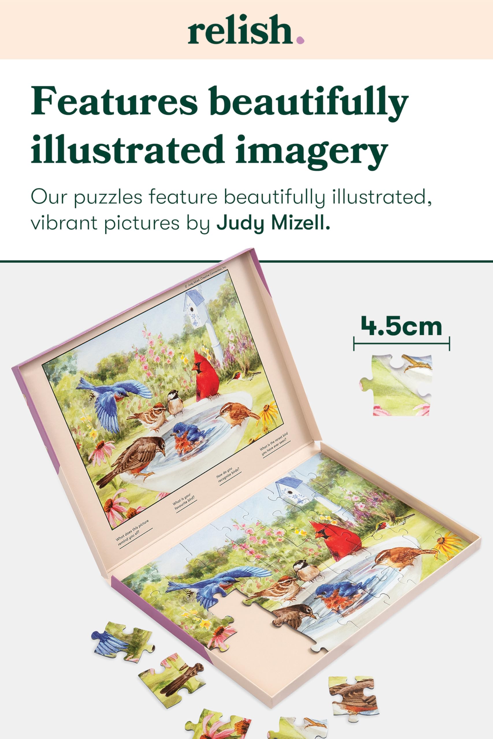 Relish Large Piece Puzzles for Seniors, 35 Piece Bathing Birds Jigsaw Puzzle, Dementia Products for Elderly