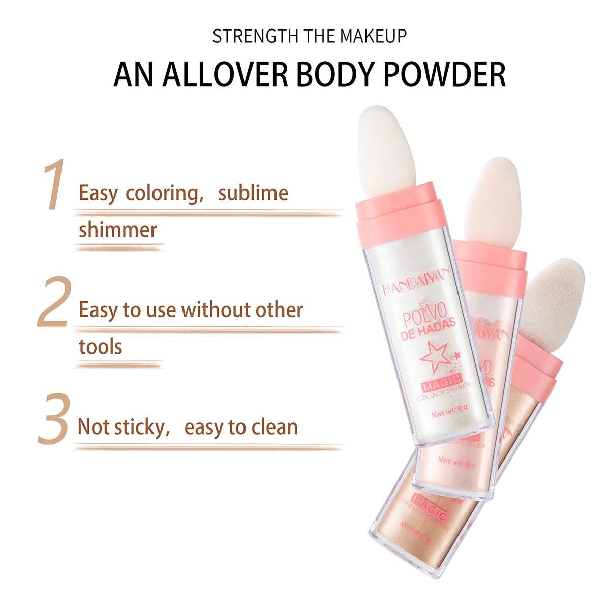 Dulele Body Glitter, Highlighter Stick Body Cheek Hair Cosmetics Contouring Shimmer Highlighter Waterproof Light Face Cosmetics Makeup Set(3 colors)