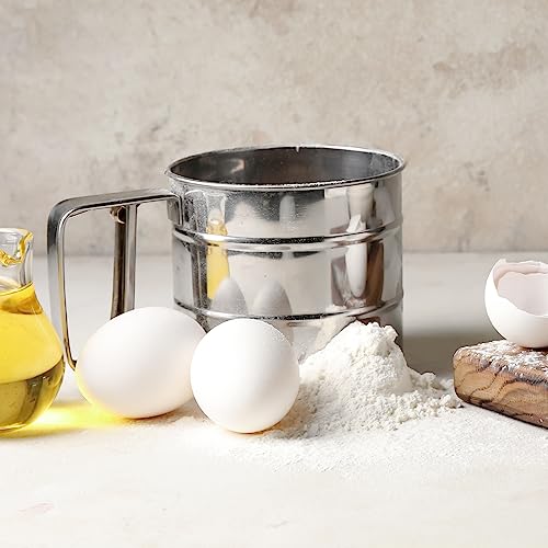 Flour Sifter, Stainless Steel Sifter for Baking, Double Layer Fine Mesh Baking Sifter, One Hand Press Crank Sifter for Powdered Sugar Shaker Duster, Flour Sieve Sifter for Baking Cakes Rondauno