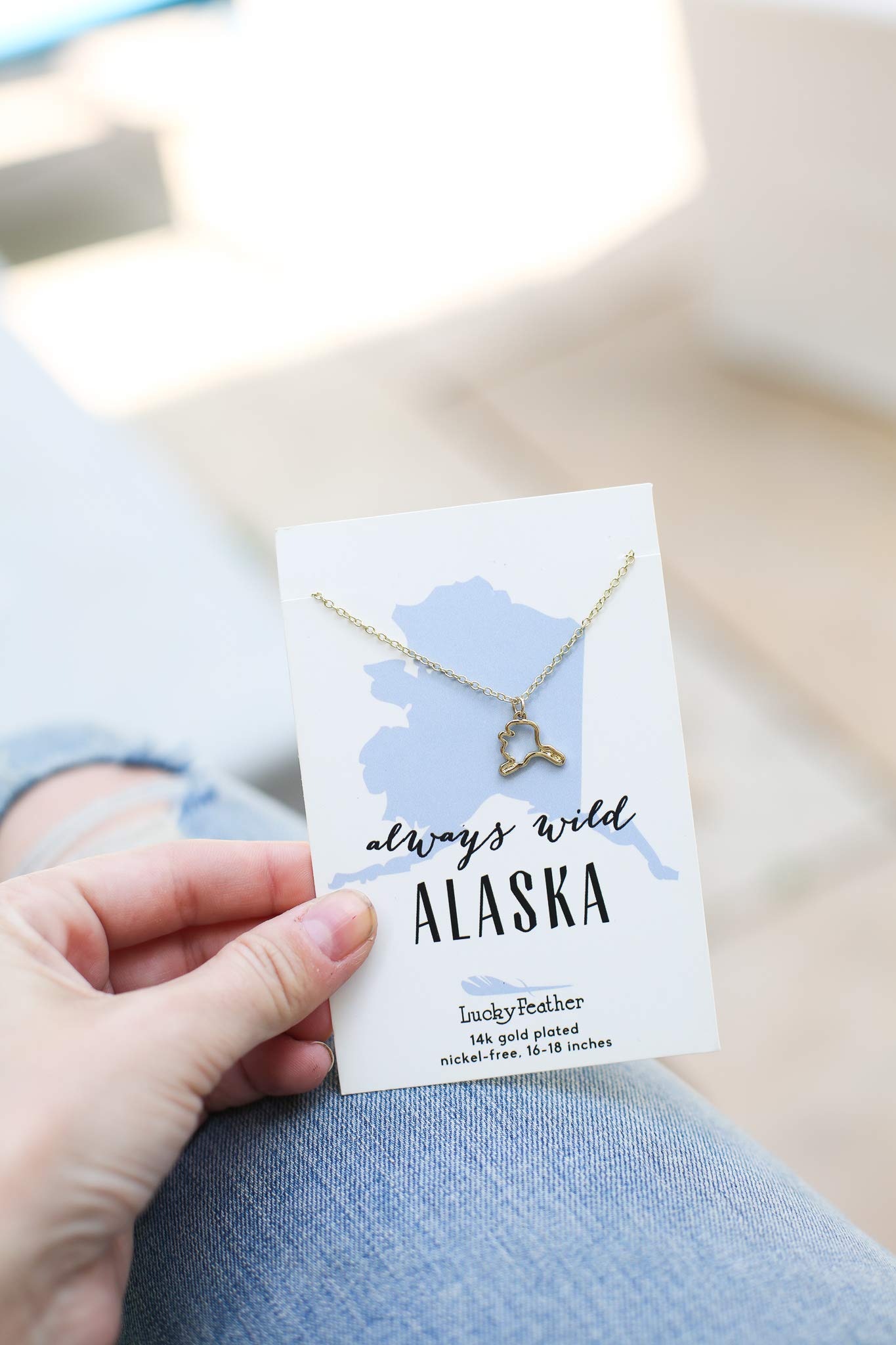 Lucky Feather Texas Shaped State Necklace, 14K Gold-Dipped Pendant on Adjustable 16β-18β Chain