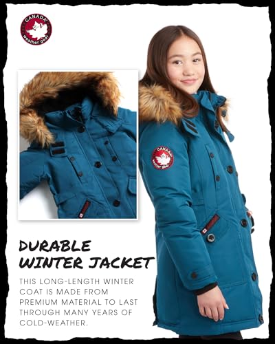 CANADA WEATHER GEAR Girls' Winter Jacket - Stadium Expedition Parka Coat, Fur Trim Hood, Size 10-12, Peacock