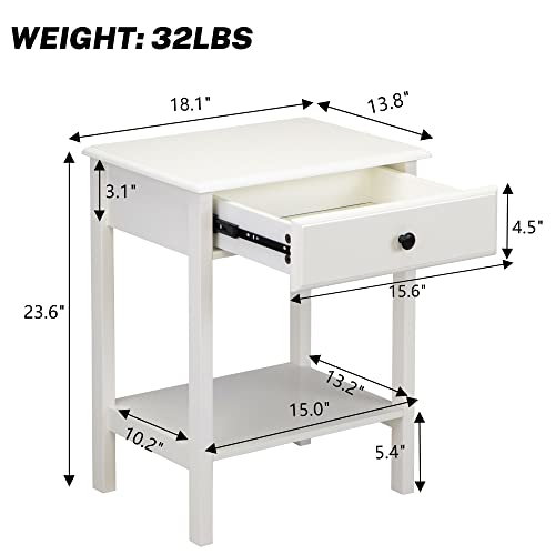 JAXPETY 2-Tier White Nightstand Bedside Table Bedroom Furniture with Spacious Drawer and Storage Shelf, Ivory