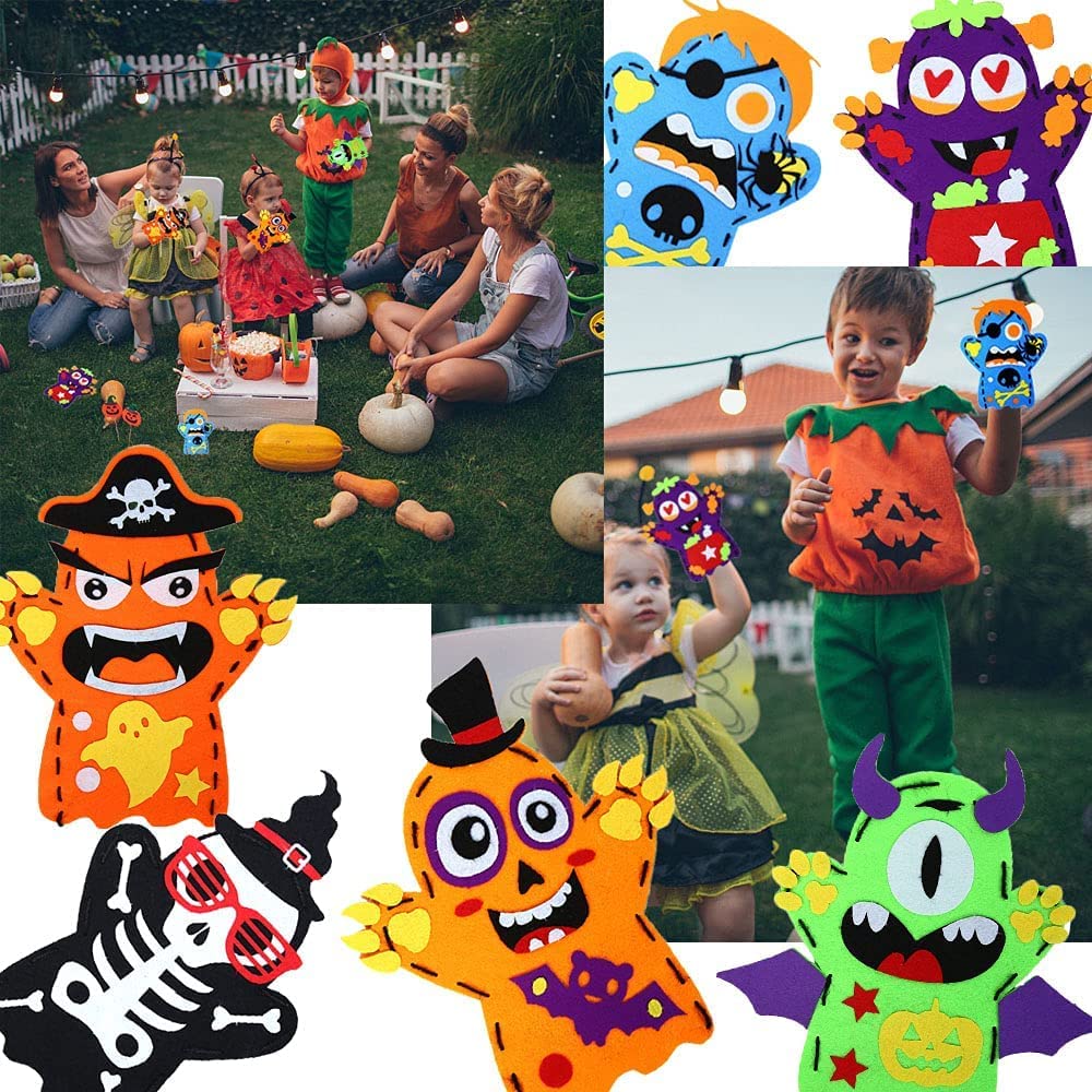 Yaveron 6PCS Halloween DIY Hand Puppets Sewing Craft Kit for Kids Felt Sewing Art Toys, Story Telling, Introduction to Sewing, Manual Activity