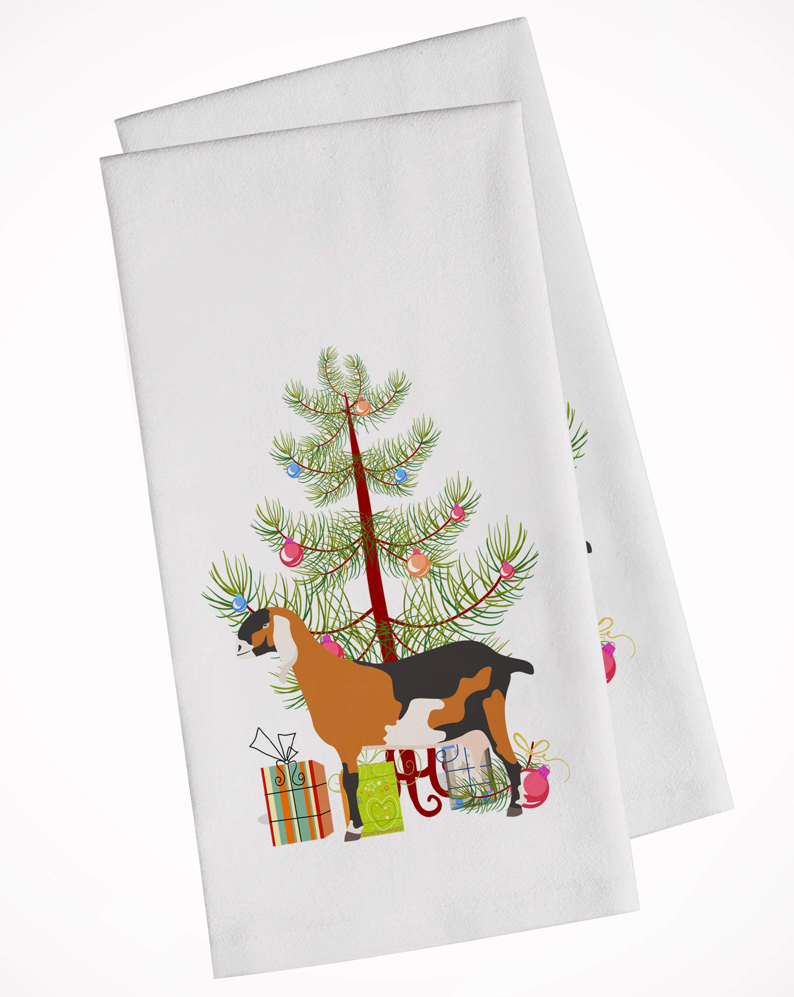 Caroline's Treasures BB9250WTKT Anglo-Nubian Nubian Goat Christmas White Kitchen Towel Set of 2 Dish Towels, Teal Decorative Bathroom Hand Towel for Hand, Face, Hair, Yoga, Tea, Dishcloth, 19 X 25, W