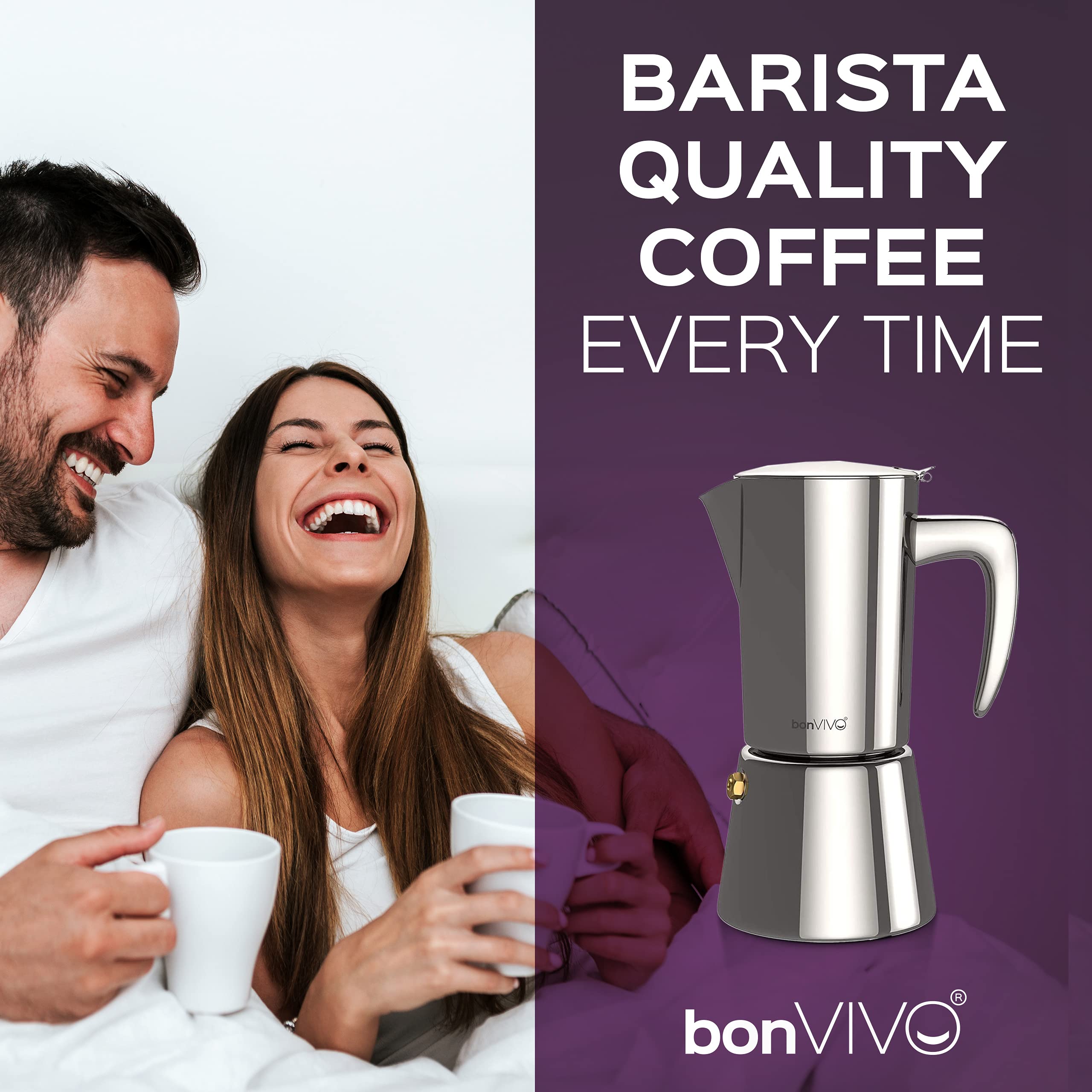 bonVIVO Intenca Stovetop Espresso Maker - Luxurious, Stainless Steel Italian Coffee Maker for Camping or Home Use - Makes 6 Cups of Full-Bodied Coffee - Copper, 10oz