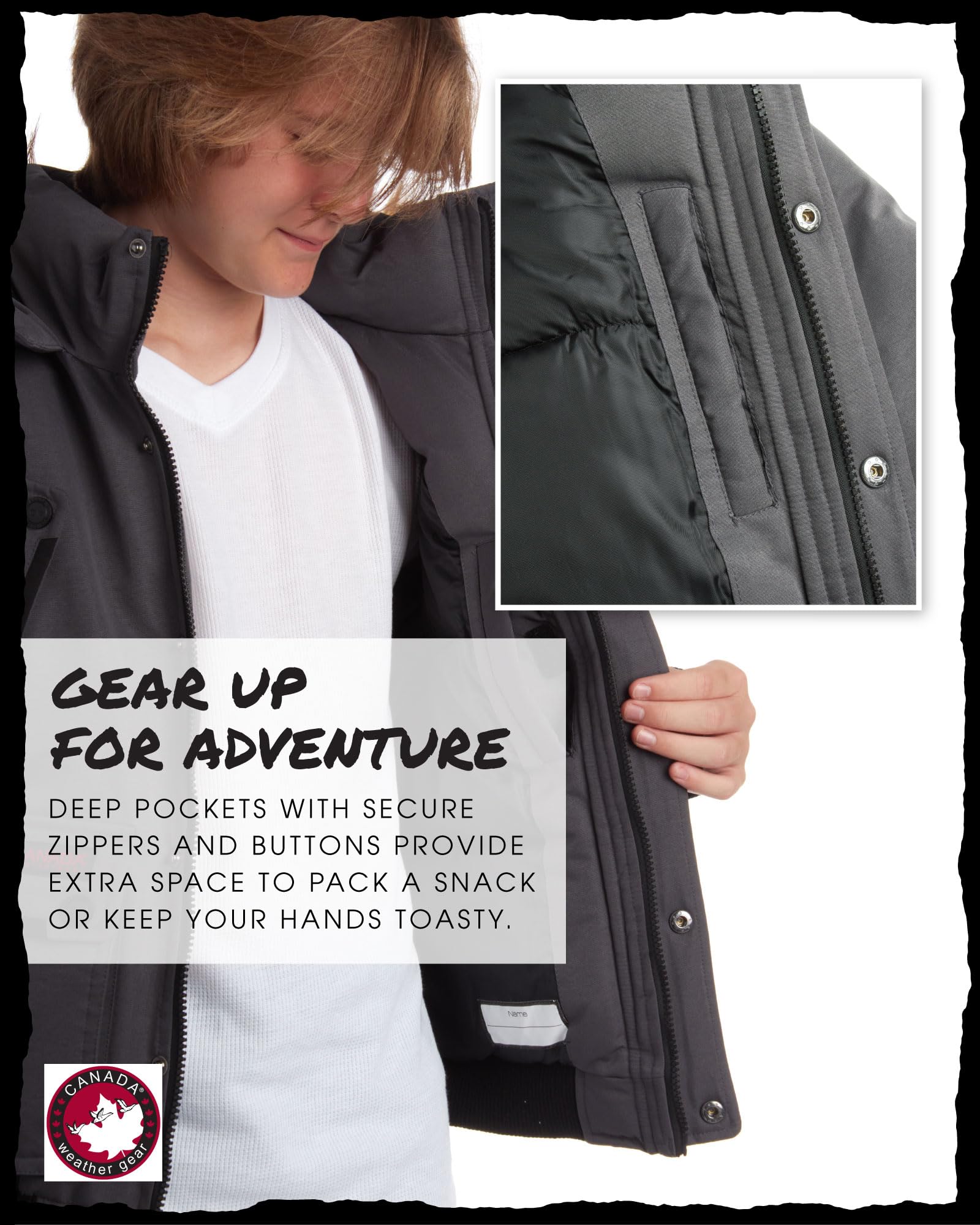 CANADA WEATHER GEAR Boys' Winter Coat β Heavyweight Bomber Parka Ski Jacket (Size: 4-20), Size 8, Coal Grey