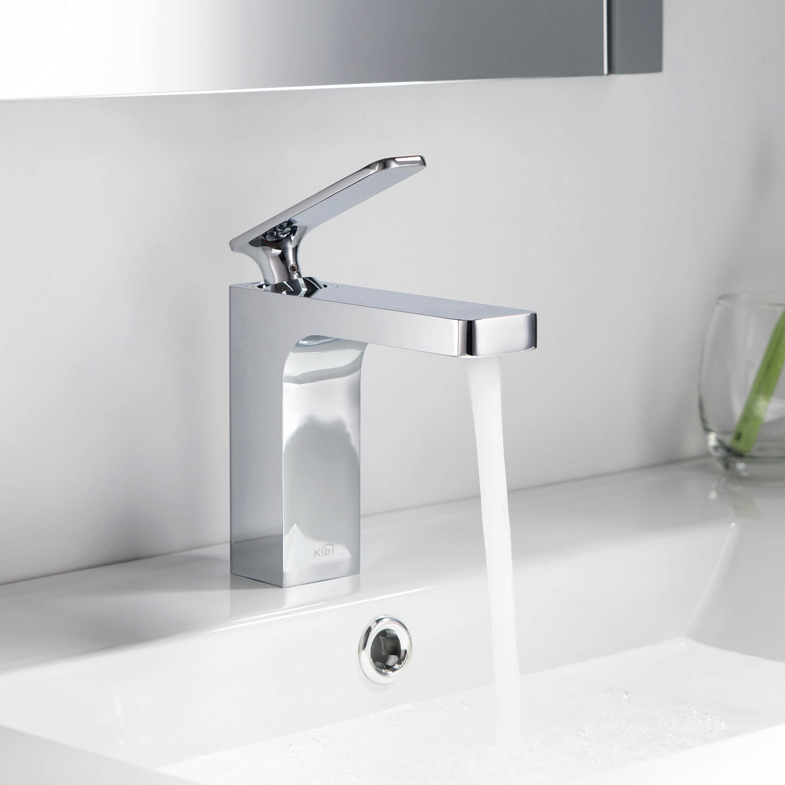 KIBI Infinity Single Handle Bathroom Vanity Sink Faucet with Pop Up Drain | Solid Brass Lavatory Faucet with High Arc Spout | Includes Water Hose for Easy Installation (Chrome Finish, KBF1006)