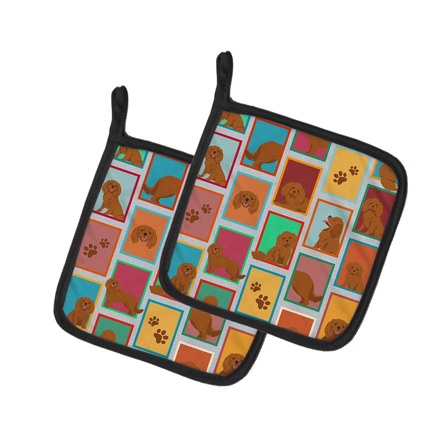 Caroline's Treasures MLM1151PTHD Lots of Ruby Cavalier Spaniel Pair of Pot Holders Kitchen Heat Resistant Pot Holders Sets Oven Hot Pads for Cooking Baking BBQ, 7 1/2 x 7 1/2