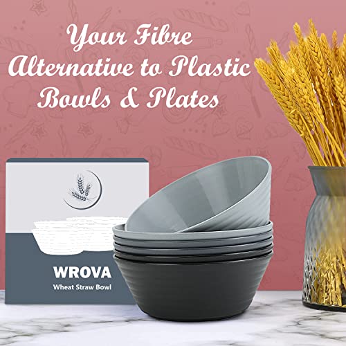 Wheat Straw Bowl Sets,6 PCS Unbreakable Cereal Bowl 36 OZ,Microwave and Dishwasher Safe Bowls,Soup Bowl Sets BPA Free Eco Friendly Bowl for Serving Soup,Oatmeal and Salad (Black Grey)