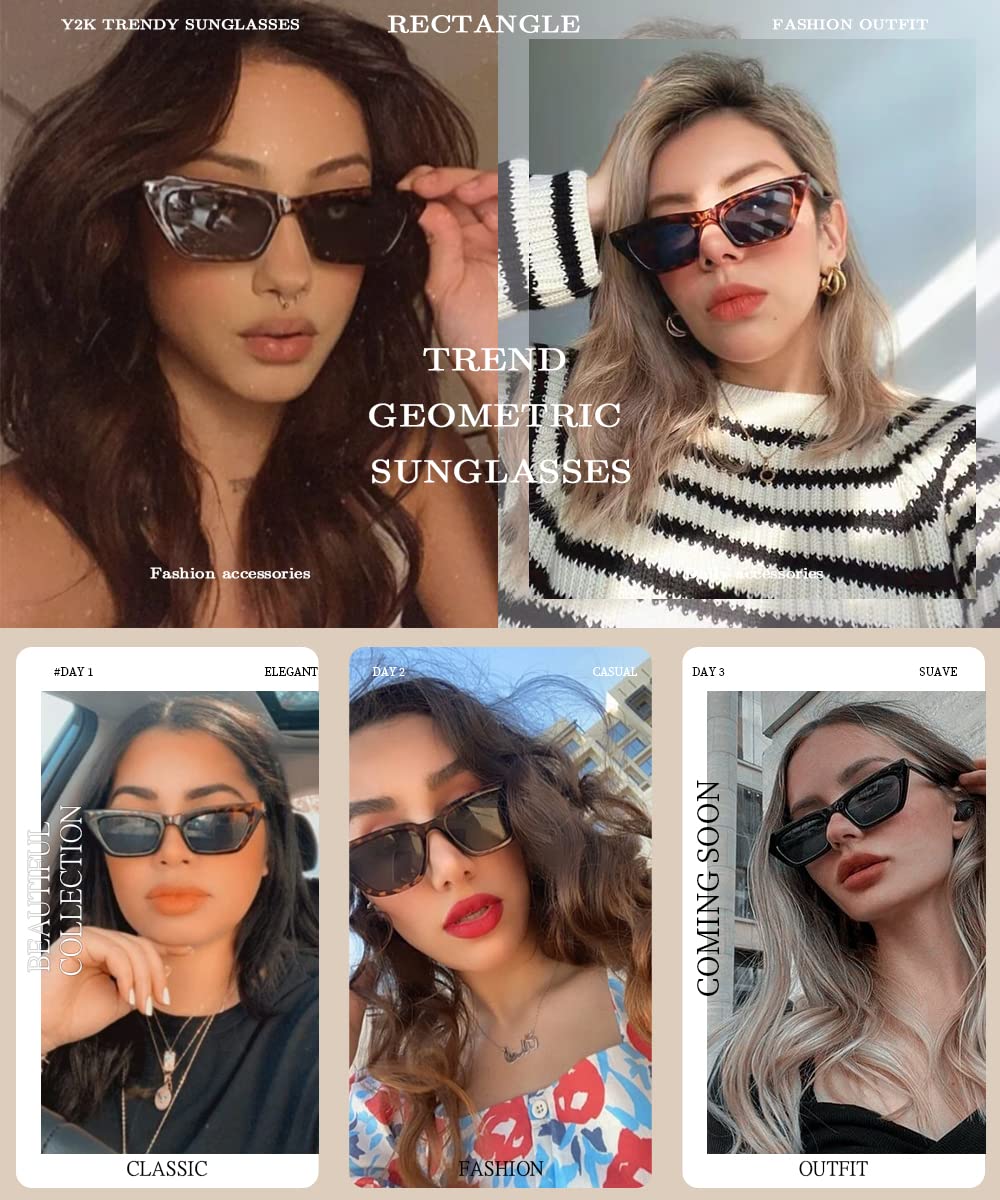 BOJOD Small Square Cat Eye sunglasses for women trendy retro skinny cool 90s sunglasses Black