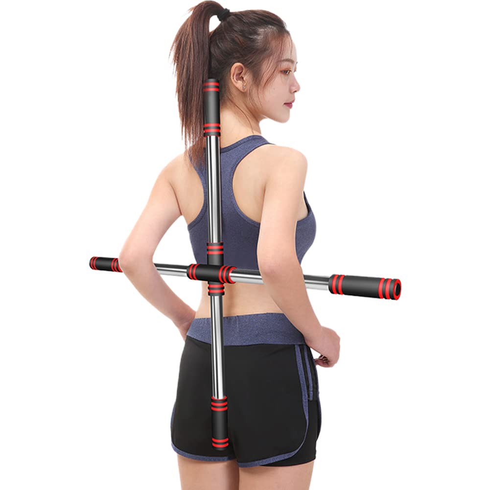 CALIDAKA 2pcs Yoga Sticks Stretching Tool, 31.5inch Posture Correction Sticks with Stick Buckle, Yoga Stick Open Shoulder, Posture Correction Straight Back Straighteners