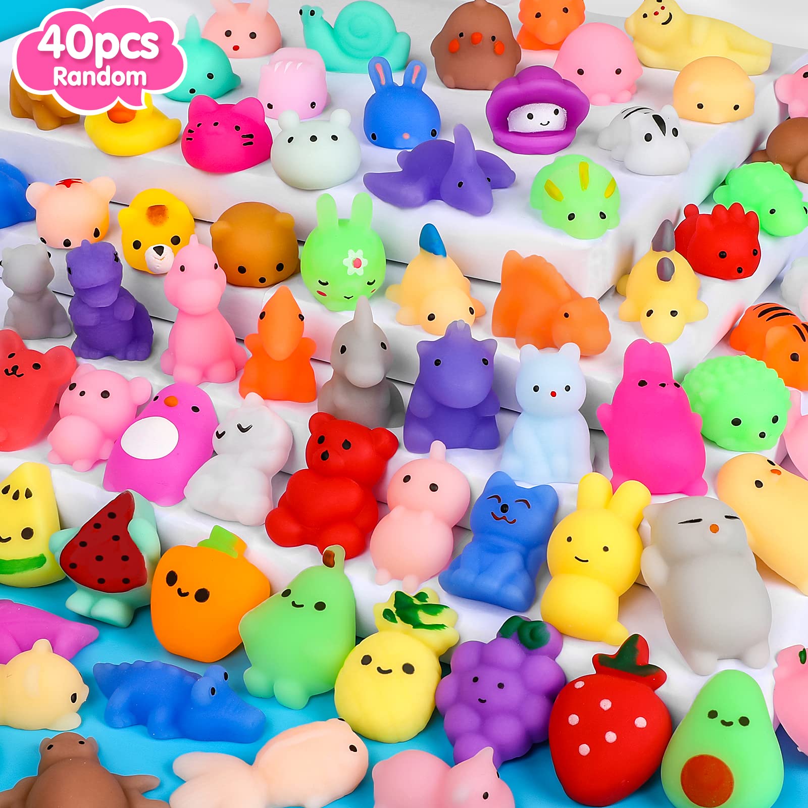 LUDILO Squishies 40Pcs Mochi Squishy Toys Kawaii Mini Squishy Kids Party Favors Easter Egg Fillers Treasure Box Toys Classroom Prizes Valentine Gifts Stocking Stuffers Birthday Gifts Boys Girls,Random