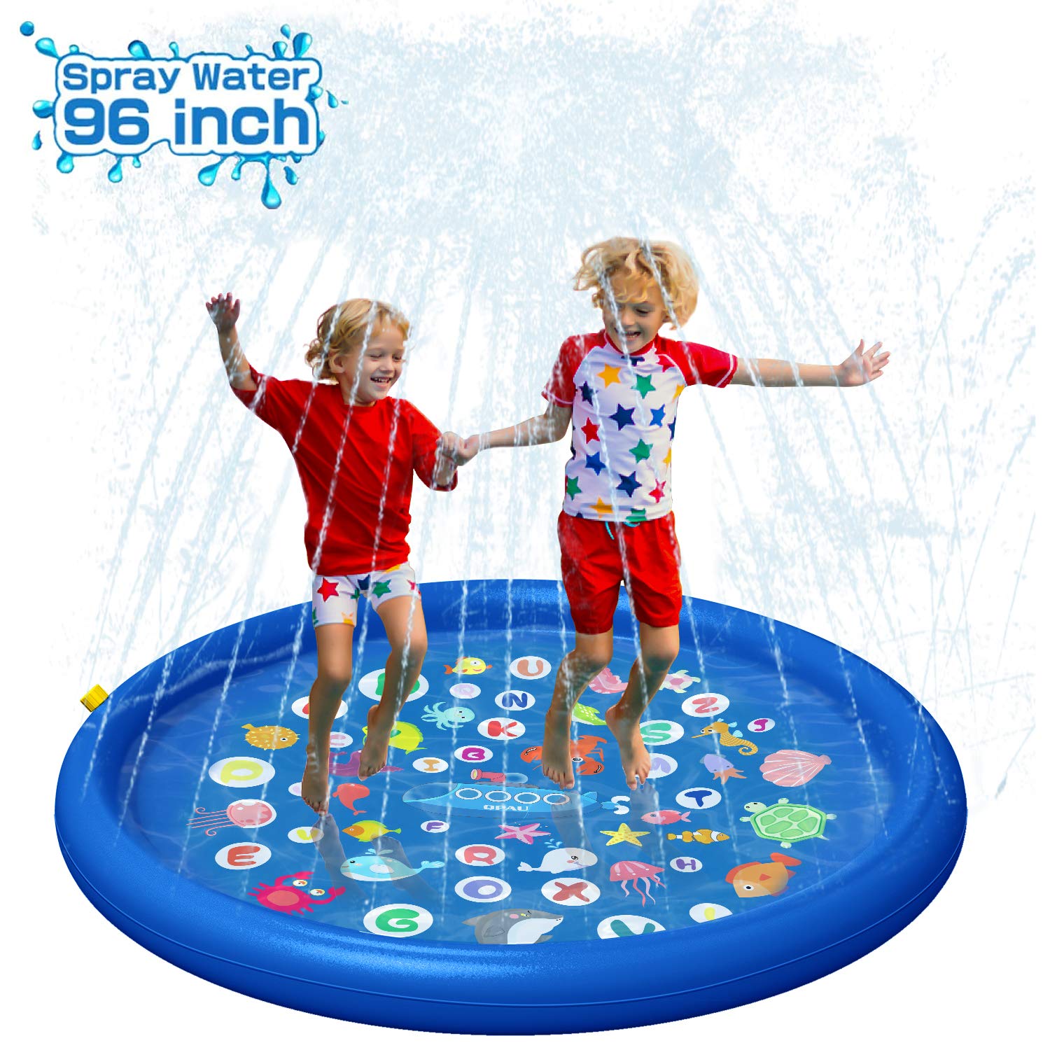 QPAU Inflatable Splash Pad Sprinkler for Kids, Sprays Up to 96 inch, Baby Kids Pool for Learning, Inflatable Water Toys, 60" Outdoor Swimming Pool for Babies and Toddlers(Blue)