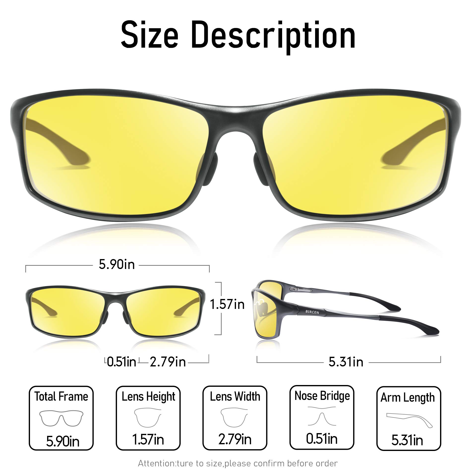 BIRCEN Night Vision Glasses for Driving, Anti Glare HD Al-Mg Frame Night Driving Glasses for Men and Women