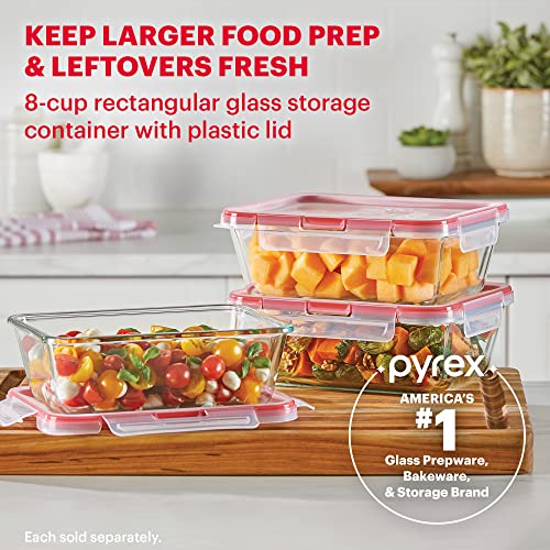 Pyrex Freshlock Glass Food Storage Container, Airtight & Leakproof Locking Lids, Freezer Dishwasher Microwave Safe, 8 Cup