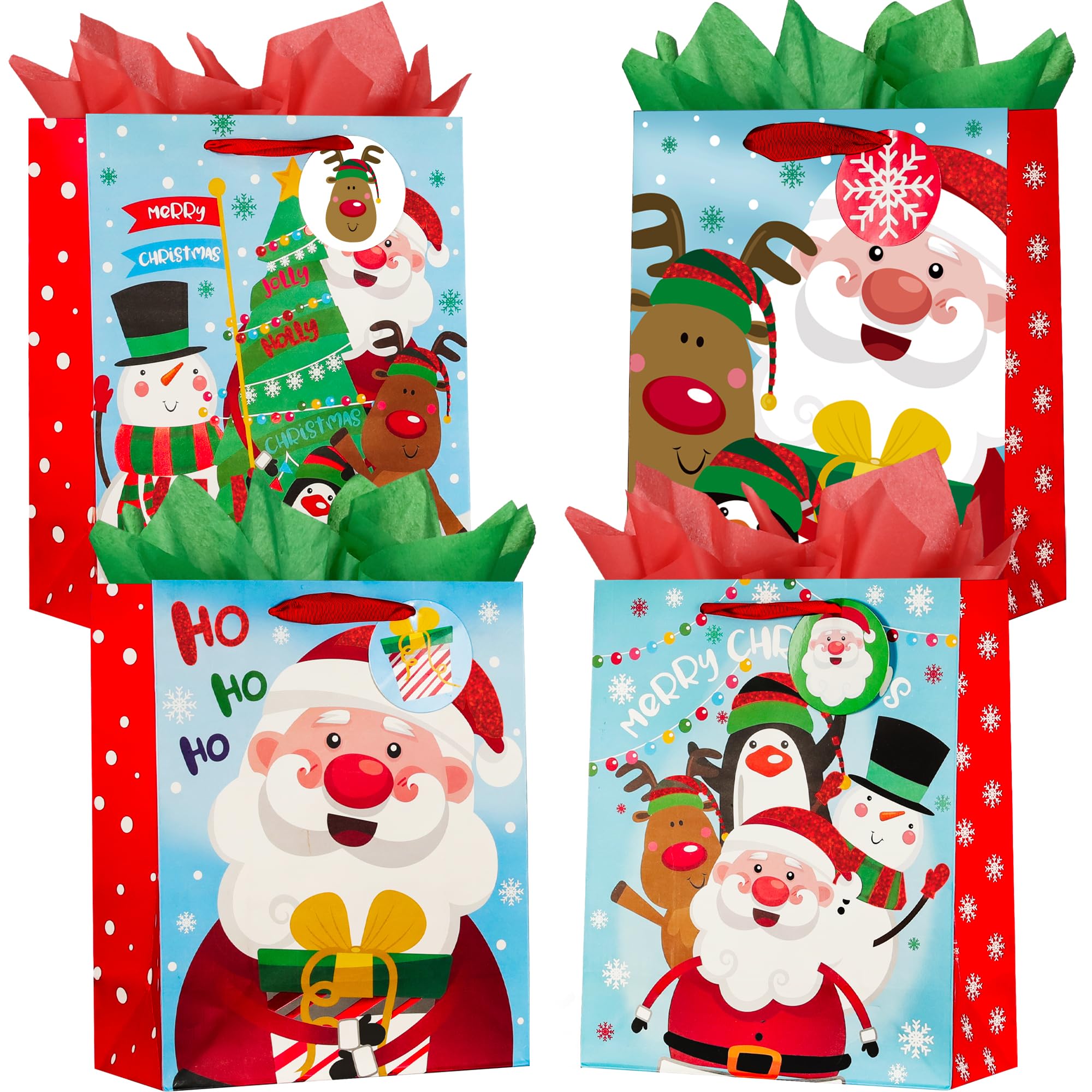 GITMIWS 12 Pack Christmas Gift Bags with Tissue Paper, 12.6'' Large Christmas Paper Gift Bags for Kids Gifts with Handles, Christmas Treat Tote Bags Xmas Gift Bags Christmas Party Favors Supplies
