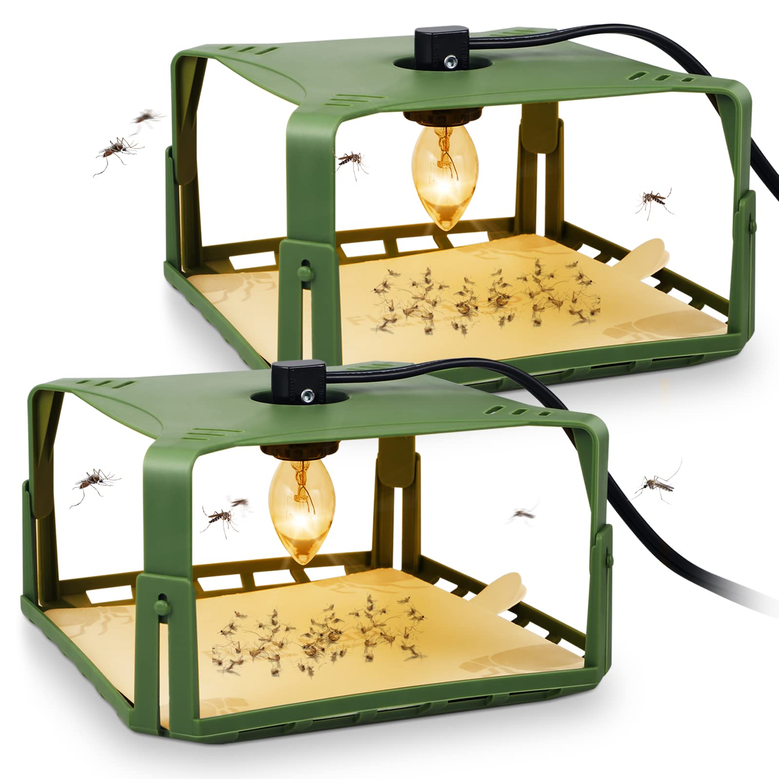 Flea Trap Indoor 2Pcs,Flea Strap Flea Killer Trap Pad Bed Bug Trap with 2 Glue Discs Odorless flea Light Bulb for Inside Your Home Like Fleas,Flies,Mosquitoes,Gnats,Moths