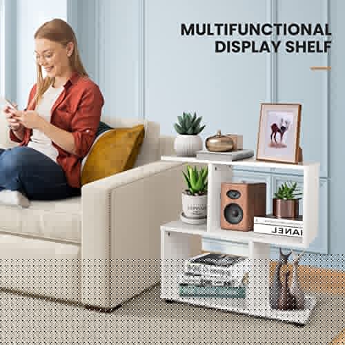 Giantex 3-Tier Geometric Bookshelf, 24ββ Tall Wood S-Shaped Display Shelves with Thick Foot Pads, Freestanding Open Shelves Nightstand, Floor Standing Display Shelf Bookcase