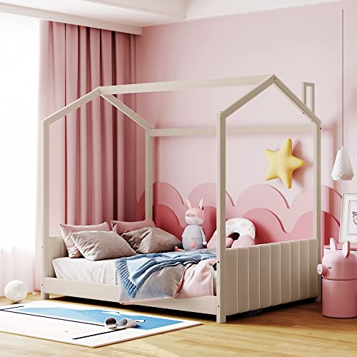 Merax Full Size Velvet House Bed Wood Bed