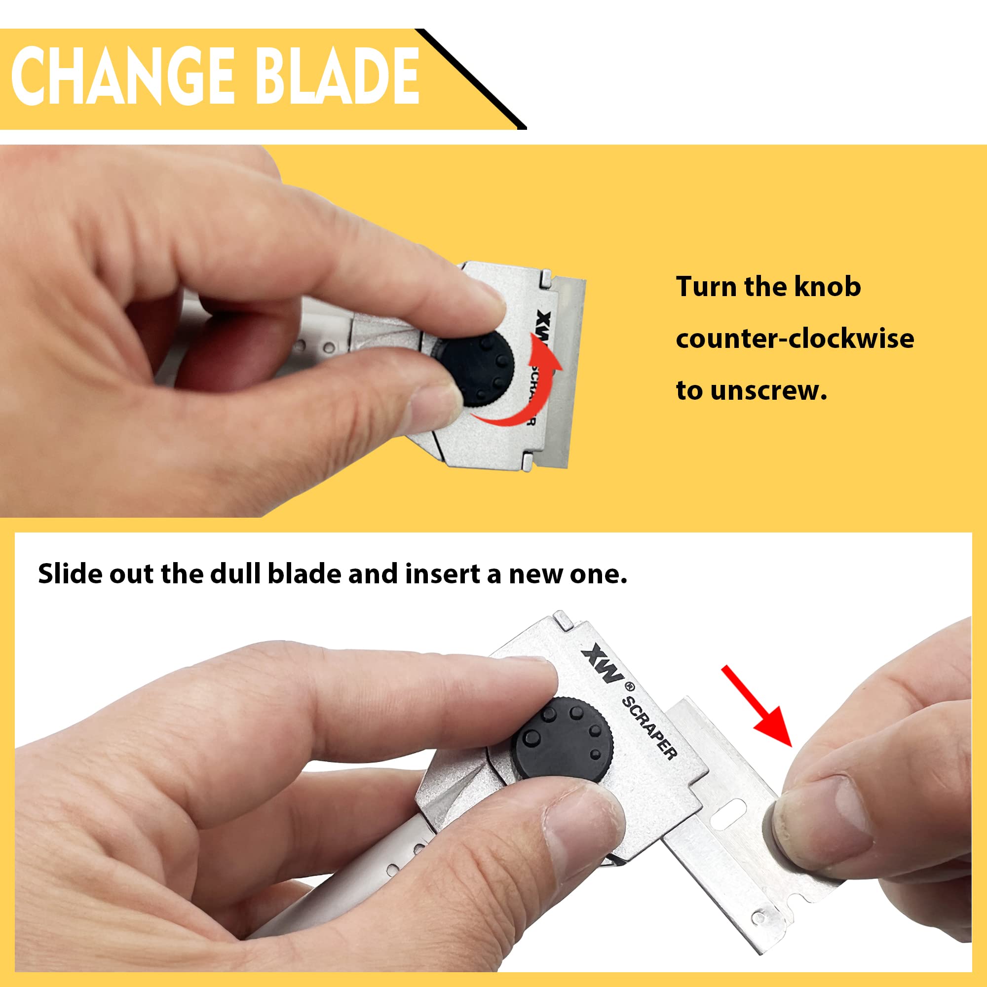 XW Razor Blade Paint Scraper Set, Heavy Duty Putty Knife with Quick Blade Change, Extra 20 PCS Blades Included, 2-Pack