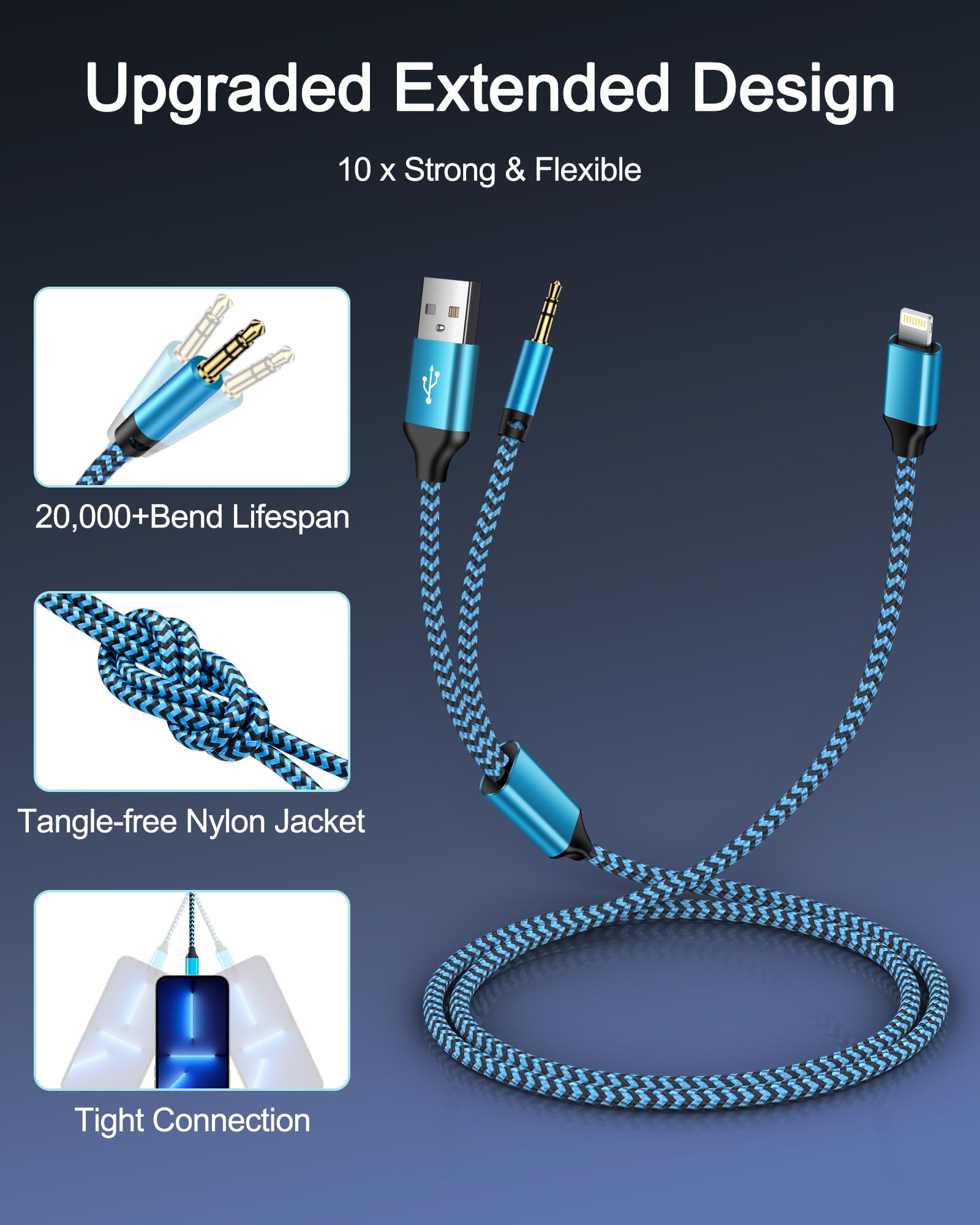 Car Aux Cord for iPhone, Lightning to 3.5mm Male Audio 2-in-1 MFI Certified 4ft Auxiliar & Charging Cable for Car/Home Stereo Speaker Headphone Compatible with iPhone 14 13 12 11 Pro Max XR X 8 Plus