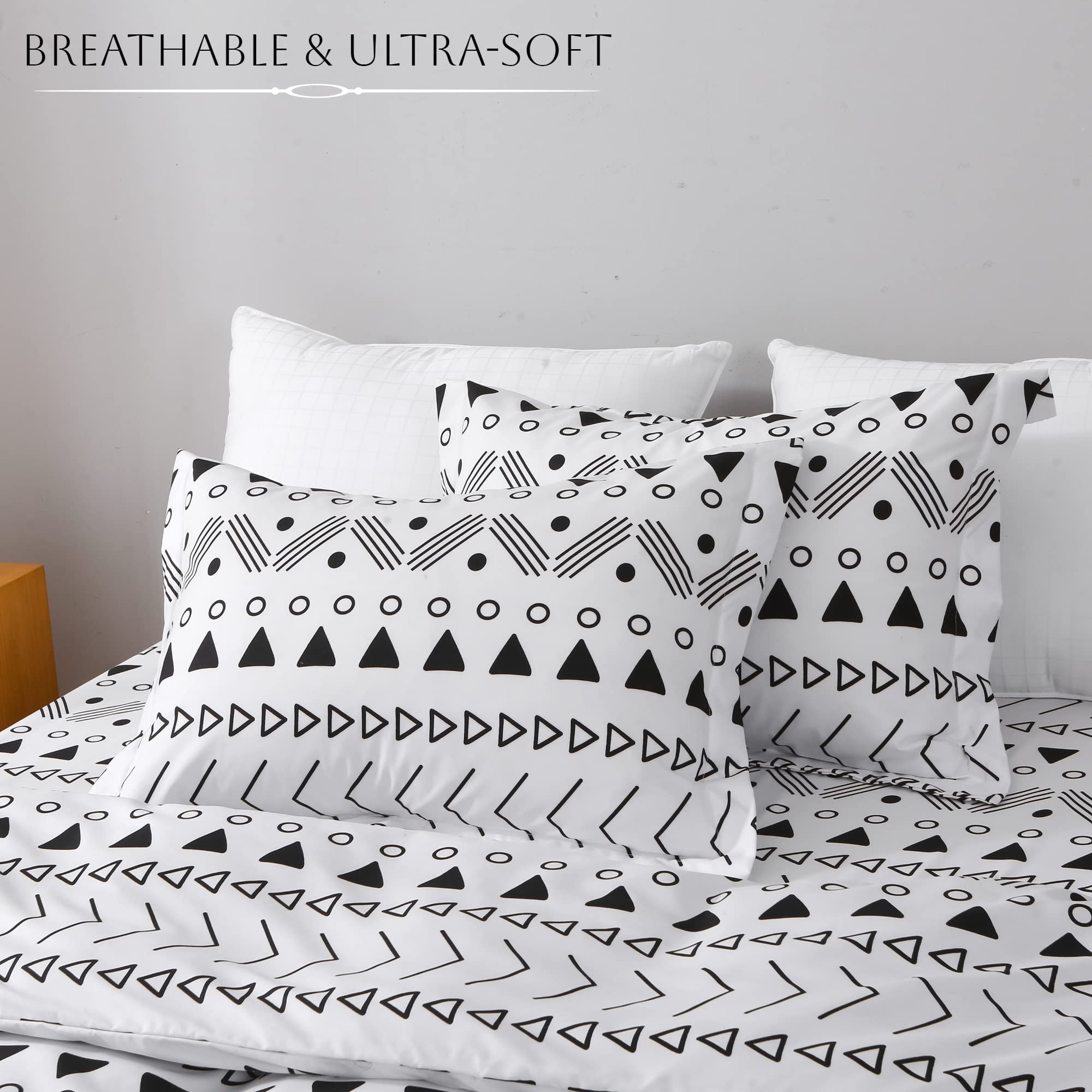 FULTEMPS Microfiber Boho Duvet Cover Set Modern Herringbone Stripe Plaid Dot Bedding Sets Bohemian Bedding Collection - 1 Duvet Cover & Pillowcase (Black, Queen (U.S. Standard))