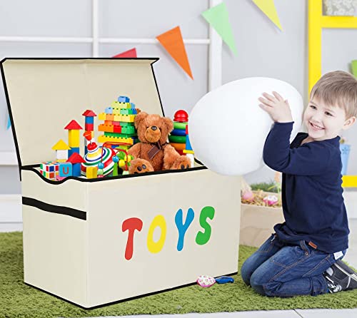 YOLOXO 2 PackToy Box Chest, Collapsible Sturdy Storage Bins with Lids, Extra Large Kids Toy Storage Organizer Boxes Bins Baskets for Kids, Boys, Girls, Nursery Room, Playroom, Closet