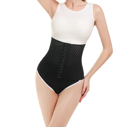 QHTETK Waist Trainer Corset cincher for Women Body Shaper Tummy Control Sports Workout with Adjustable Hooks (Black, Large)
