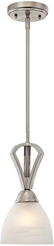 Possini Euro Design Milbury Satin Nickel Silver Mini Pendant Light 6" Wide Modern White Alabaster Glass Shade Fixture for Dining Room House Entryway Bedroom Kitchen Island Hallway High Ceilings