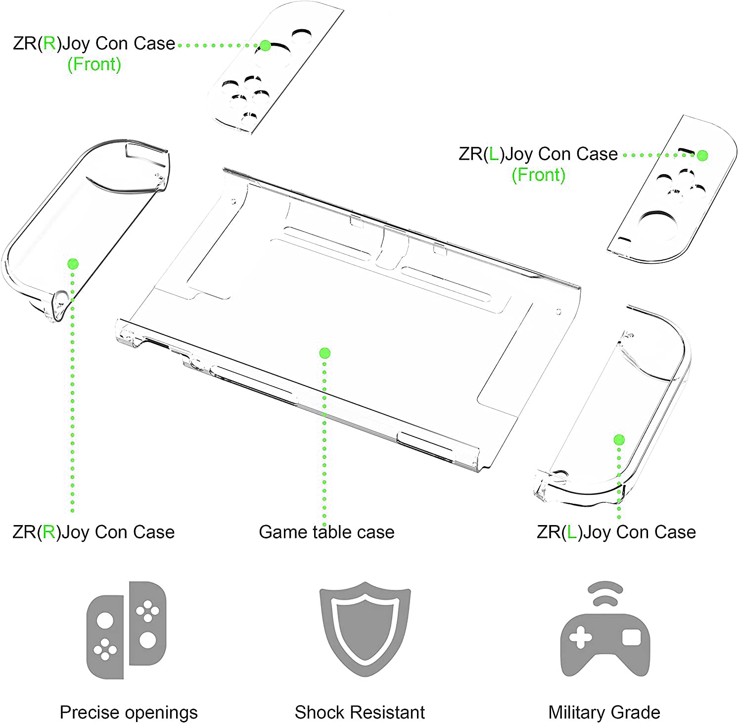Clear Case for Nintendo Switch,3 in 1 Protective Case Cover for Nintendo Switch with 4 Thumb Grips and Game Cards Box (Clear White)