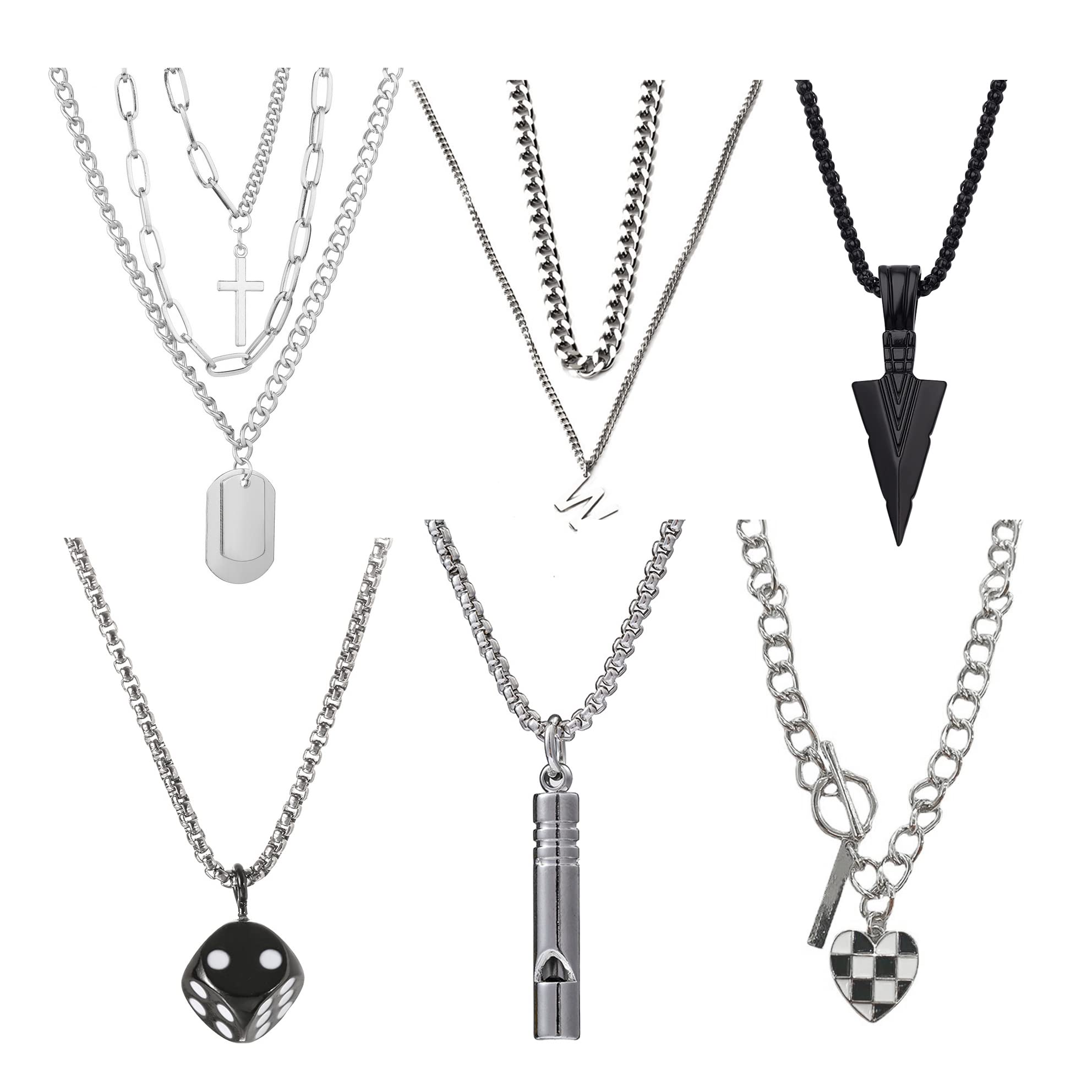 CJIAYUJEW 6 PCS Silver Chain Necklace Men,Emo Punk Goth Chains Necklaces for Womeny2k Chunky Choker Necklace(6PCS)
