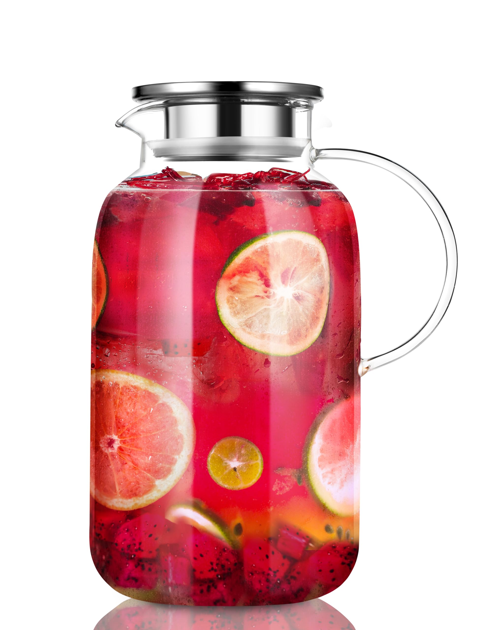 Glass Pitcher,85oz/2500ml Jug with Lid,Glass Carafe for Hot/Cold Water, Iced Tea Pitcher, Pitcher for Coffee