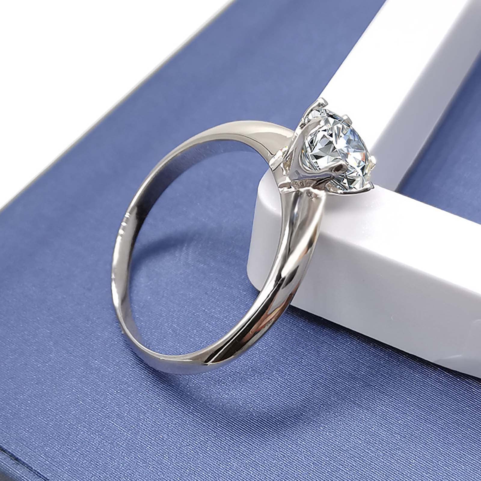 CARAT GALAXY Moissanite Engagement Weeding Ring Platinum Plated 925 Sterling Silver Round Imitation Diamond Promise Ring For Women, Plastic, 1ct