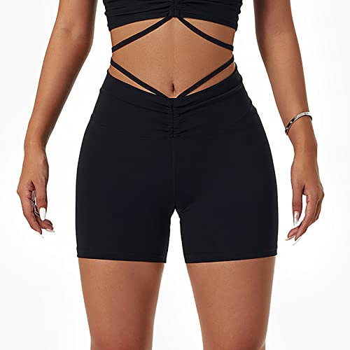 CATOO High Waist Patchwork Moisture Wicking Fitness Short Shorts Machine Washable Yoga Shorts For Running (XL)