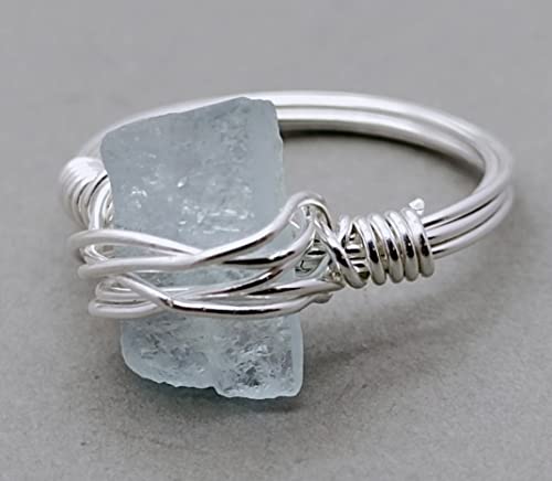 Carat Online Natural Aquamarine in Sterling Silver Ring, Unshaped, 11.8mm, 4.15 Carats, Sizes 4 US to 12 US (Sterling Silver, 9)
