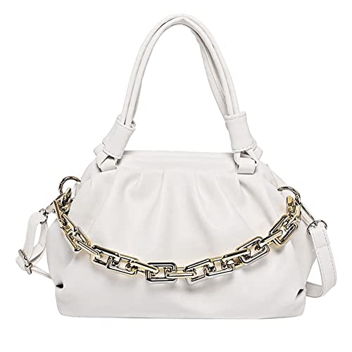 Cloud Purse for Women Crossbody Dumpling Purses Fashion Ruched Handbag Small Top-handle Shoulder Cluch Bags White
