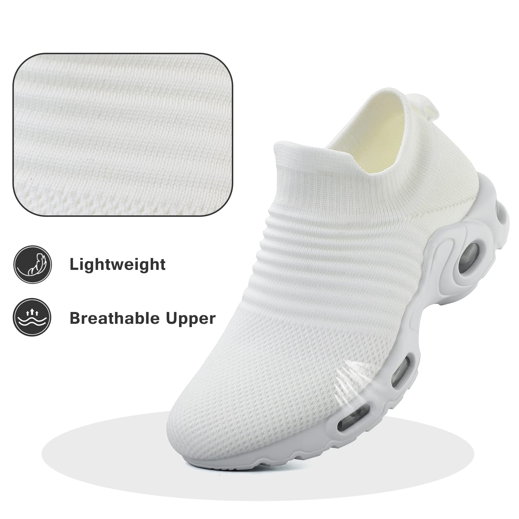 COASIS Women's Walking Shoes Slip on Sock Sneaker Mesh Air Cushion Work Nurse Shoes, Size 7, White