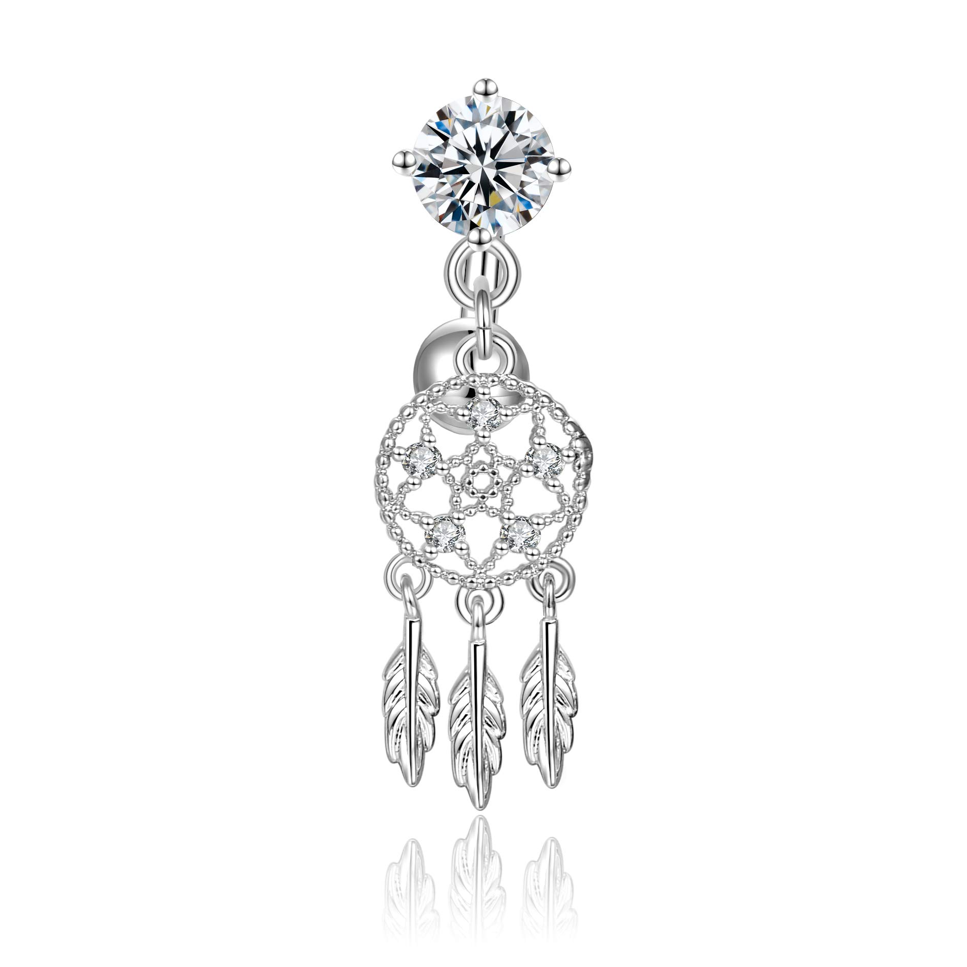 CANDYFANCY 14G Reverse Belly Button Rings Surgical Steel Dangle Snowflake Gem Navel Rings Belly Piercings Jewelry