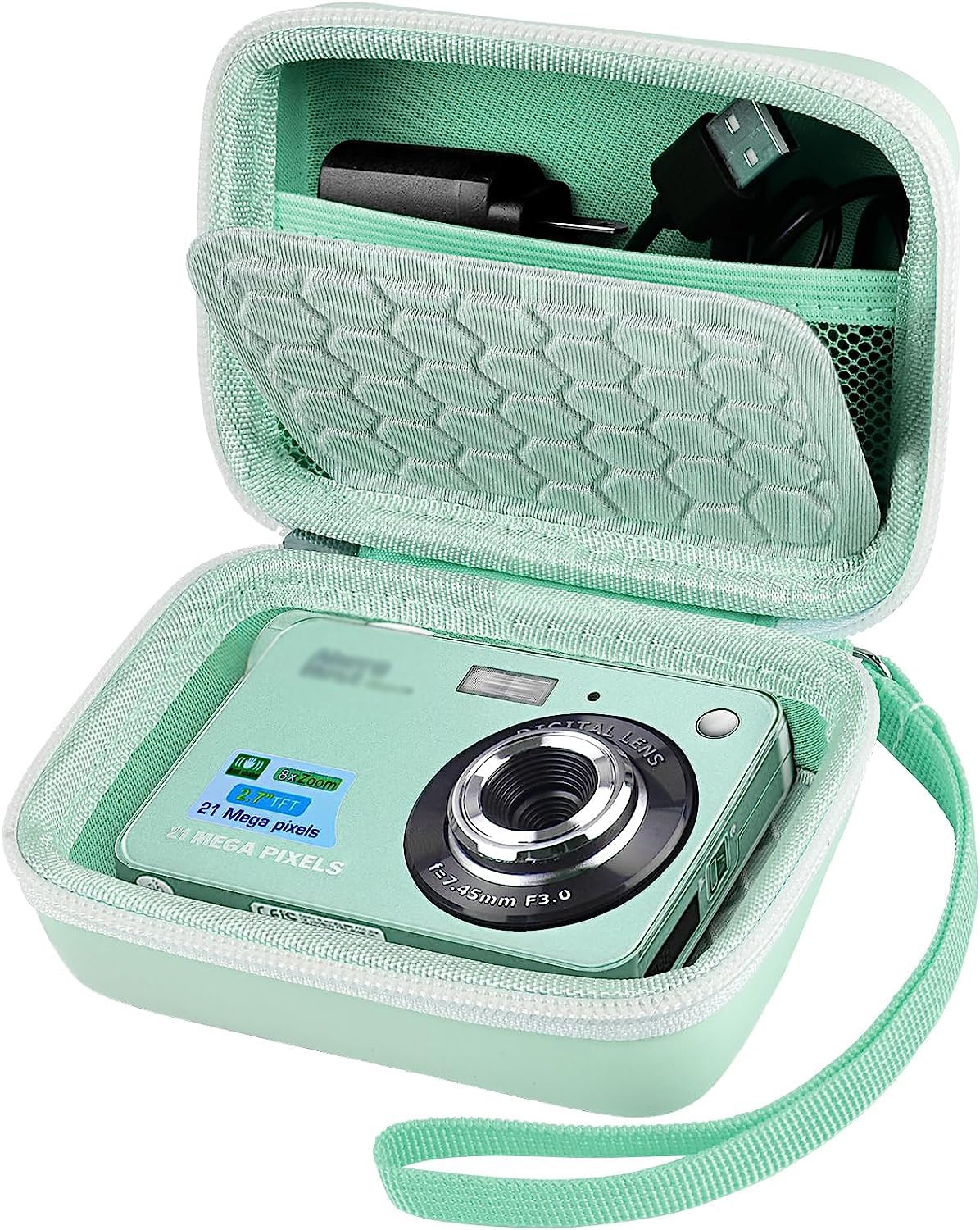 Carrying & Protective Case for Digital Camera, AbergBest 21 Mega Pixels 2.7" LCD Rechargeable HD/Kodak Pixpro/Canon PowerShot ELPH 180/190 / Sony DSCW800 / DSCW830 Cameras for Travel - Light Green