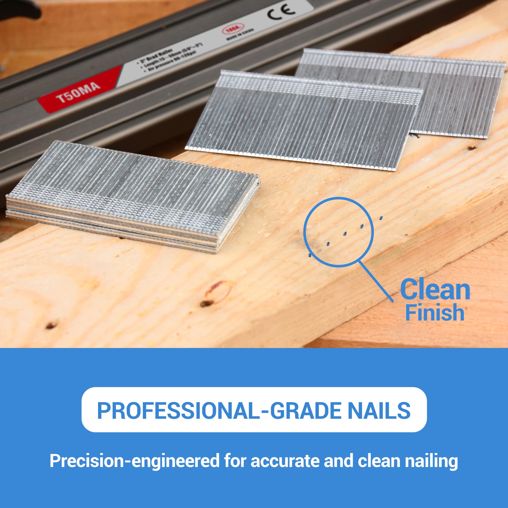 meite 16 Gauge Finish Nails, 2-Inch 16GA Straight Finish Nails Galvanized Finishing Nails for Electric or Pneumatic Nailer Guns (2,500 Counts)