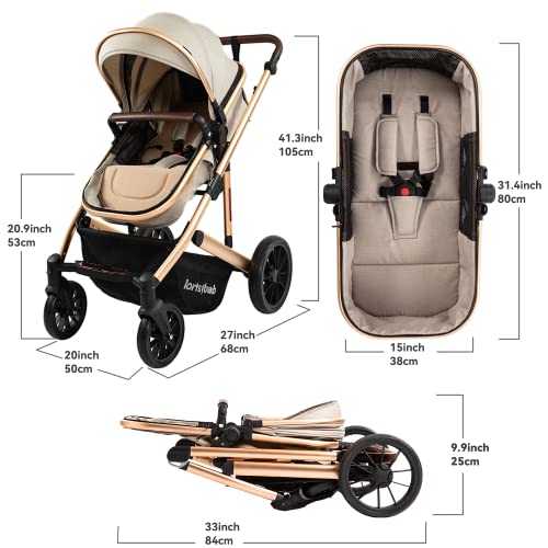 Infant Newborn Baby Bassinet Stroller - 2 in 1 High Landscape Convertible Stroller with Reversible Seat | Foldable Aluminum Alloy Pram Anti-Shock Toddler Pushchair Strollers for 0-36 Months Babies