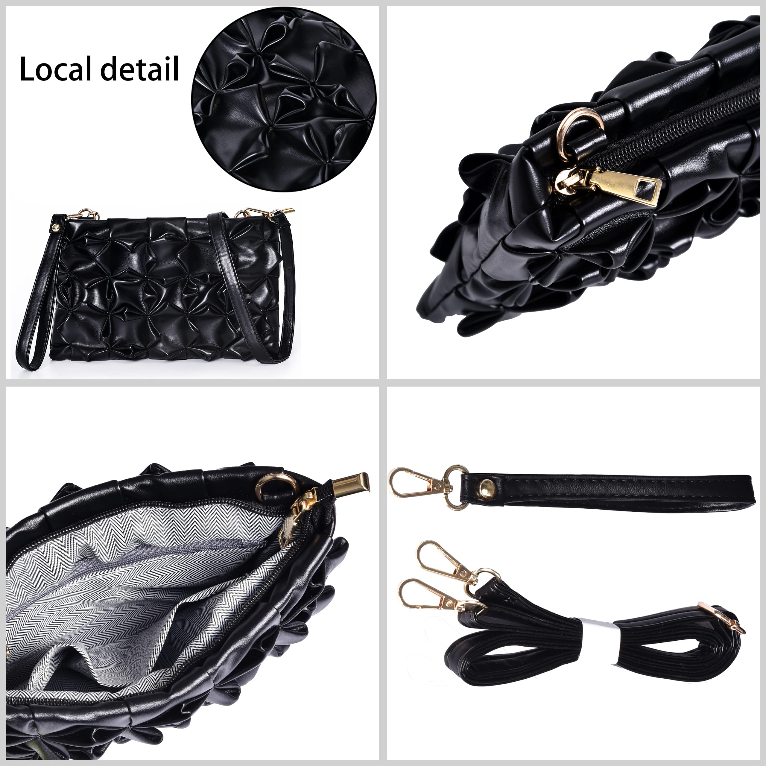 Cavid Karrie Black Leather Wristlet Purse,Small Crossbody Bag for Women, Lightweight Clutch Purse, Black2