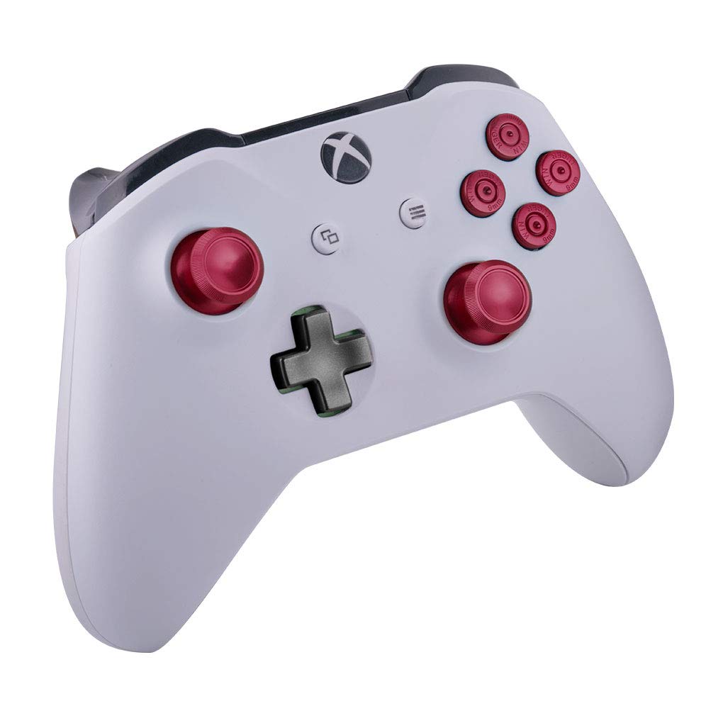 Metal Thumbsticks Joysticks for Xbox One Controller, Aluminum Alloy ABXY Bullet Buttons Analog Grip Replacement Parts for Xbox One, One S/X, Series X Controllers with Installation Tools(Red)