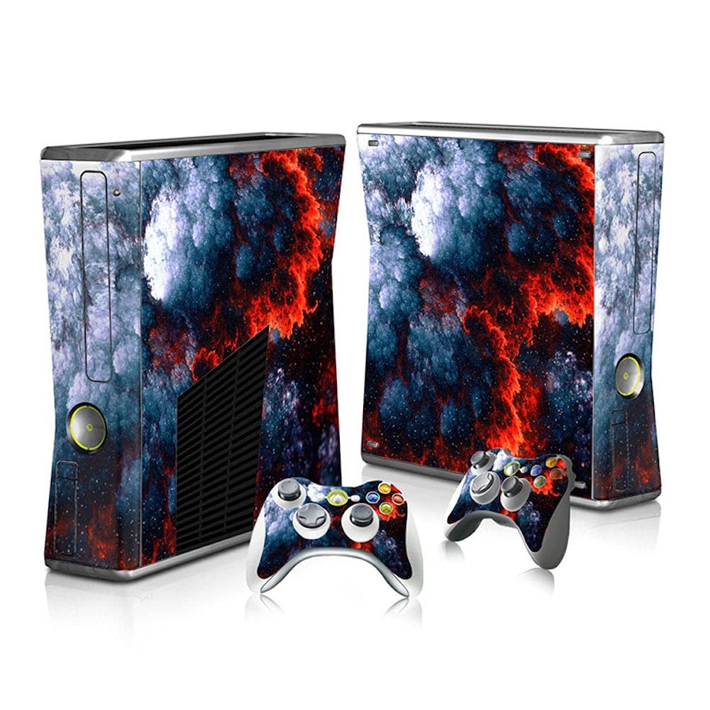 Whole Body Protective Vinyl Skin Decal Cover for Microsoft Xbox 360 Slim Console, Xbox 360 Slim Skins Wrap Sticker with Two Free Wireless Controller Decals - Magma