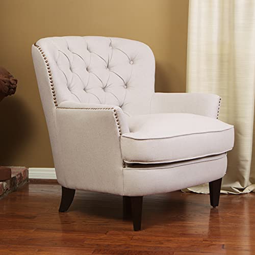 Christopher Knight Home Tafton Tufted Fabric Club Chair, Natural 35D x 33.5W x 34.5H in