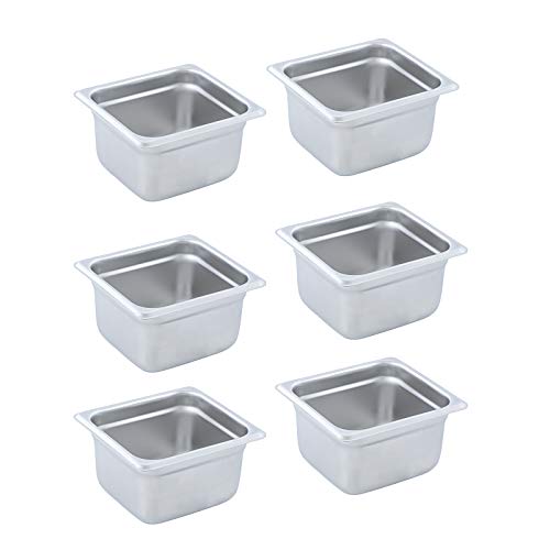 STEELBUS 6 Pack 1/6 Size,4 Inches Deep Steam Table Pan,Anti-Jam Standard GN Hotel Pans,NSF Commercial Stainless Steel Chafing Pans,Catering Storage Metal Food Pans for Restaurant, hotel & home
