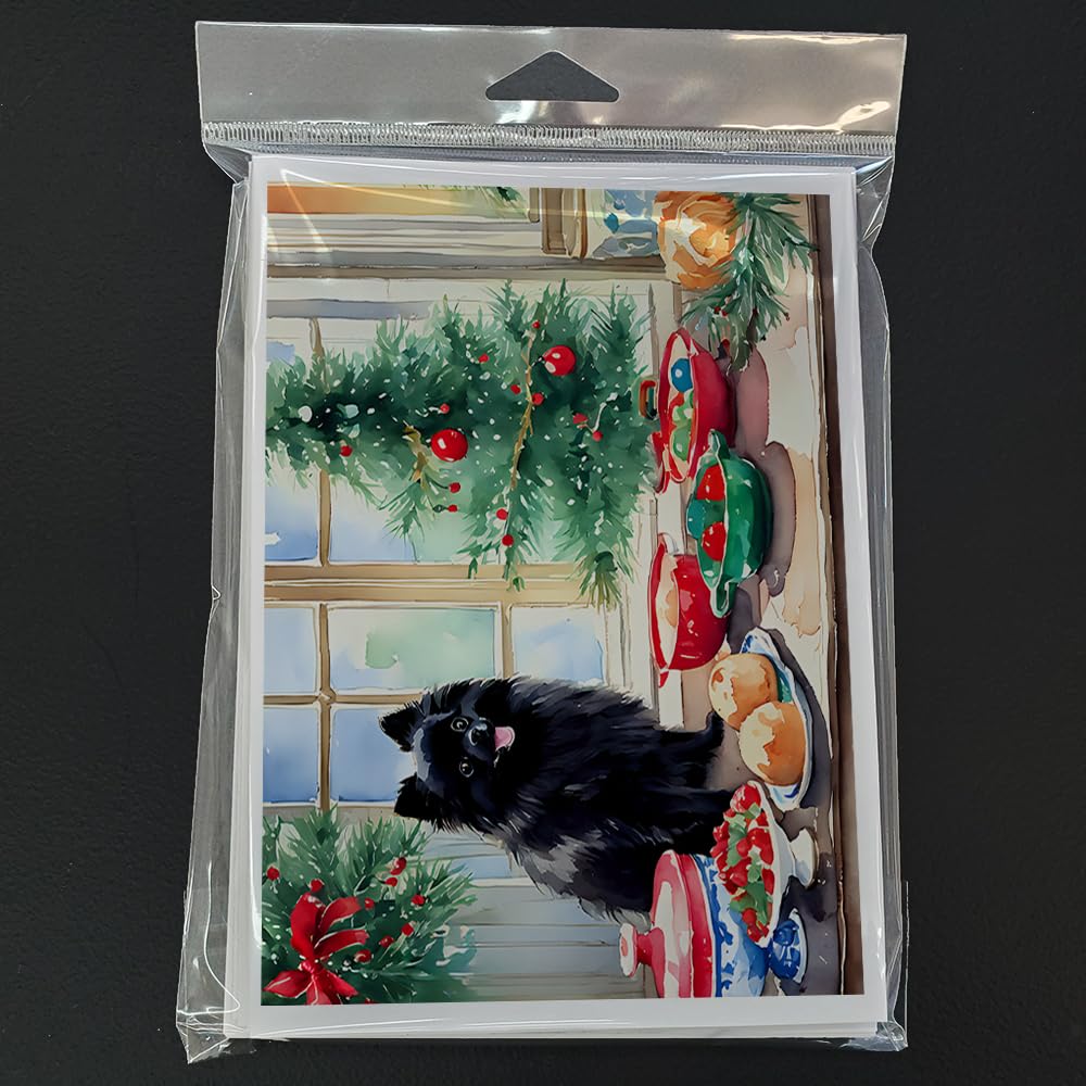 Caroline's Treasures DAC3865GCA7P Pomeranian Christmas Cookies Greeting Cards Pack of 8 Blank Cards with Envelopes Whimsical A7 Size 5x7 Blank Note Cards